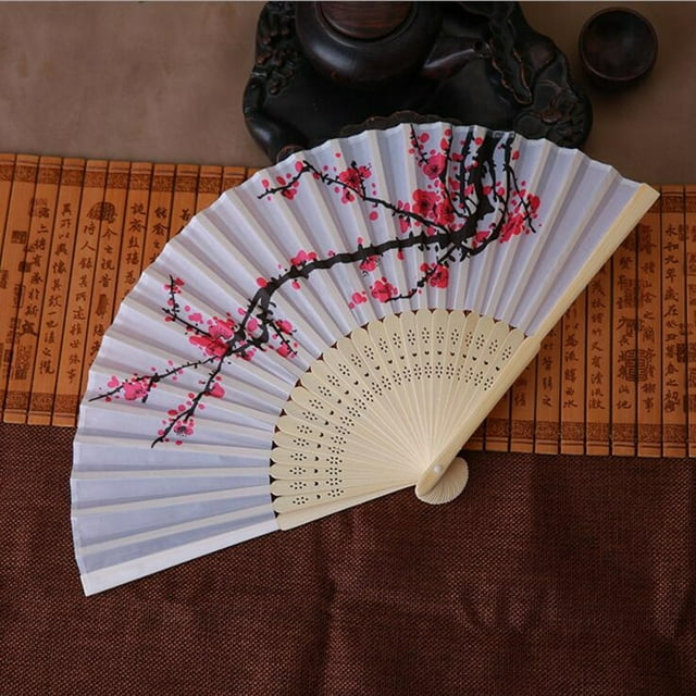 Paper Fans Handheld Vintage Bamboo Folding Hand Held Flower Fan Chinese ...