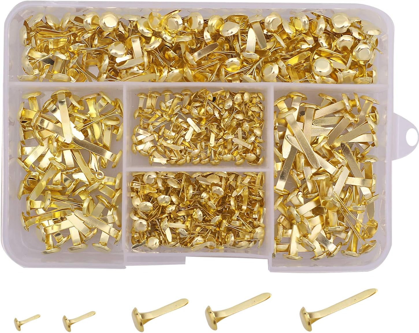 Paper Fasteners - 500PCS Split Pins, Assorted Sizes Round Brass Plated with Storage Box - for ...