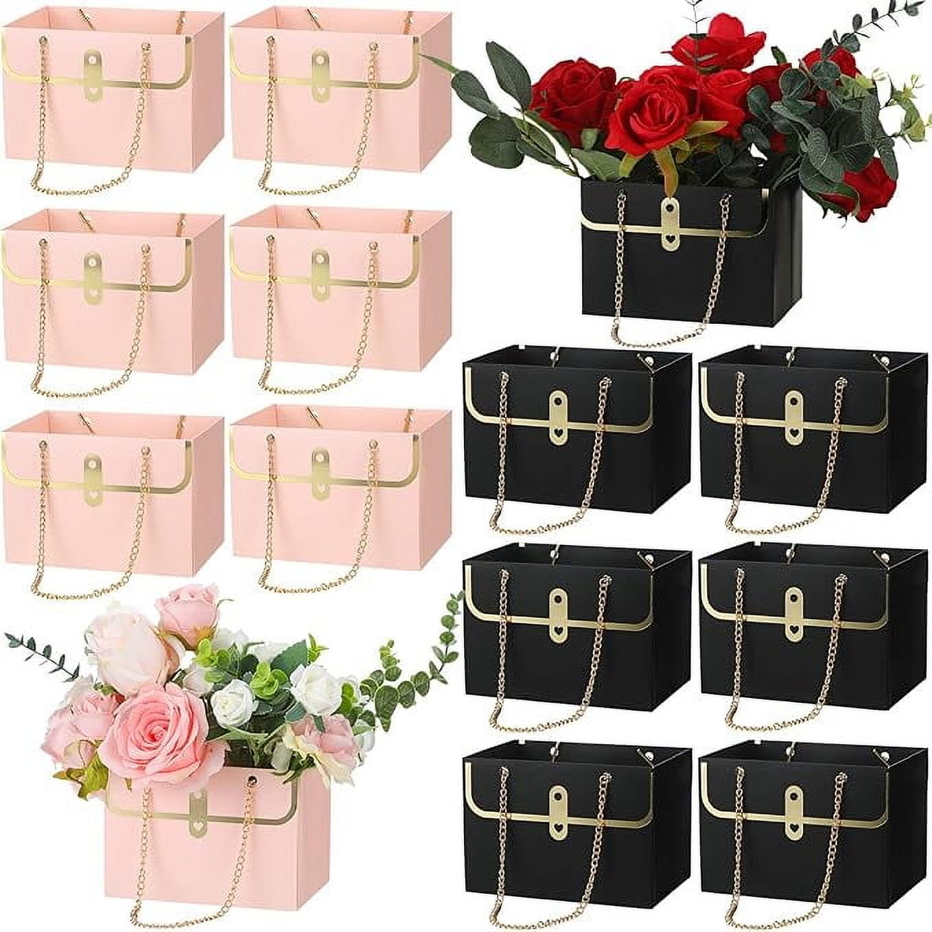 Paper Flower Gift Bags Wedding Bouquet Flower Box With Handle 12 Pcs ...