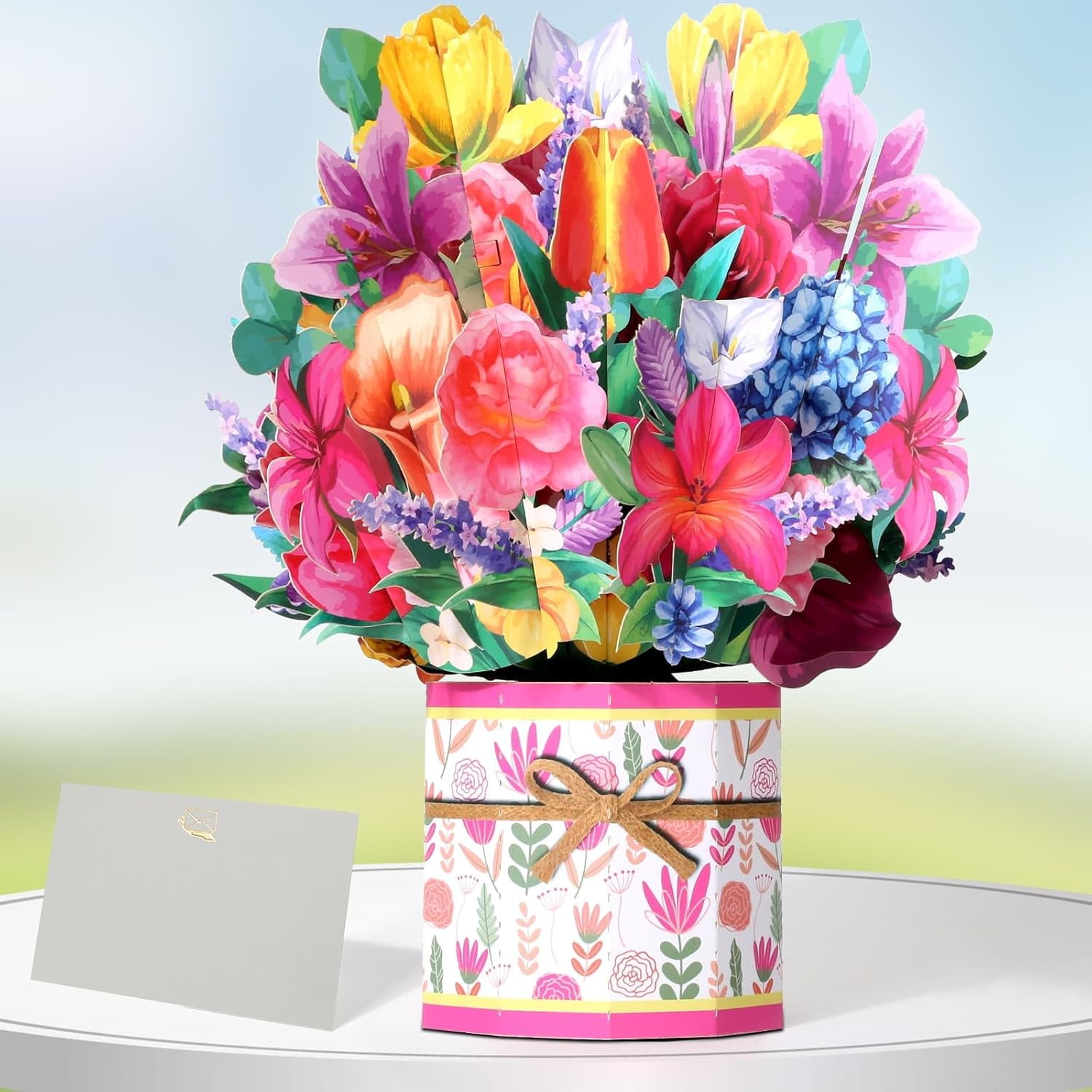 Paper Flower Pop Up Card, Lilies Rose Flower Bouquet Card Popup 3D ...