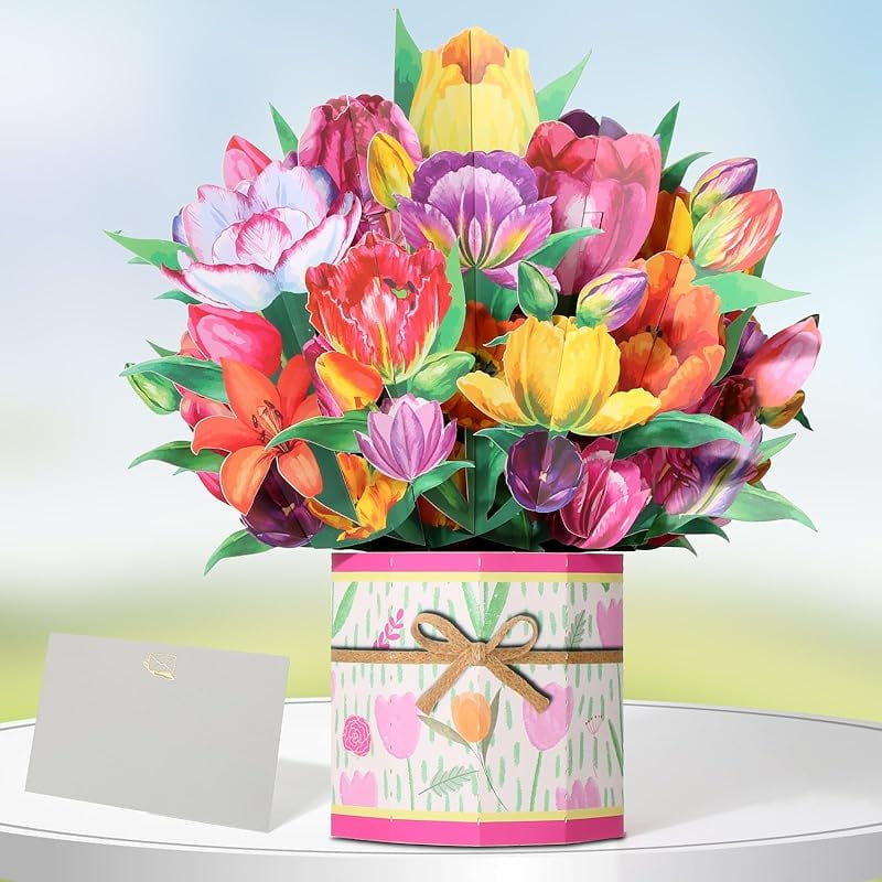 Paper Flower Pop Up Cards, Lilies Flower Bouquet Card Popup 3D Greeting ...