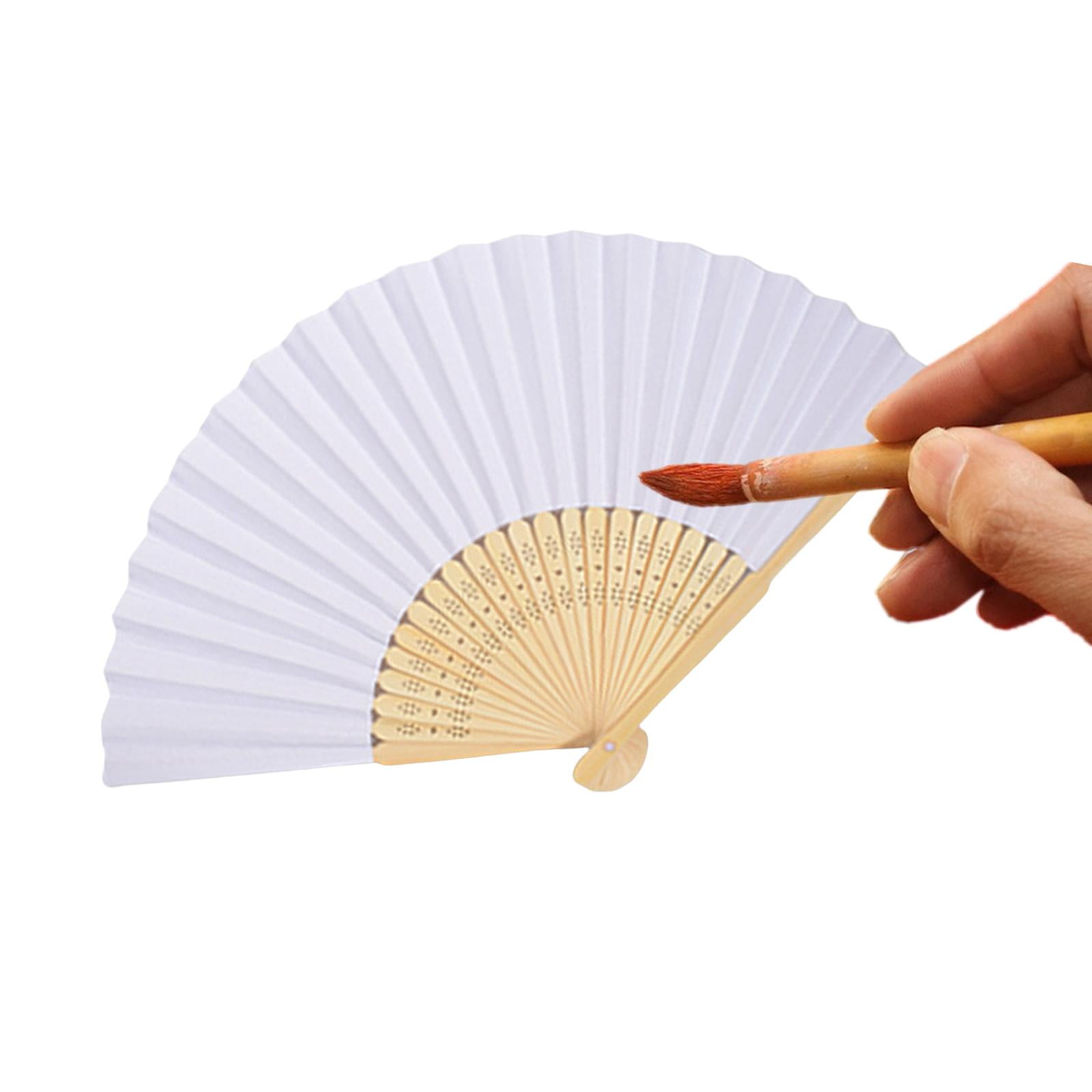 Paper Folding Fan Bamboo Hand Held Fan Blank for Kids Drawing Handheld ...