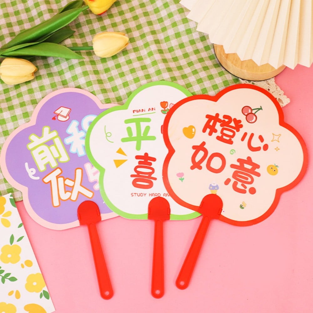 Paper Folding Fans Assortment with Plastic Handle, Round Foldable Party ...