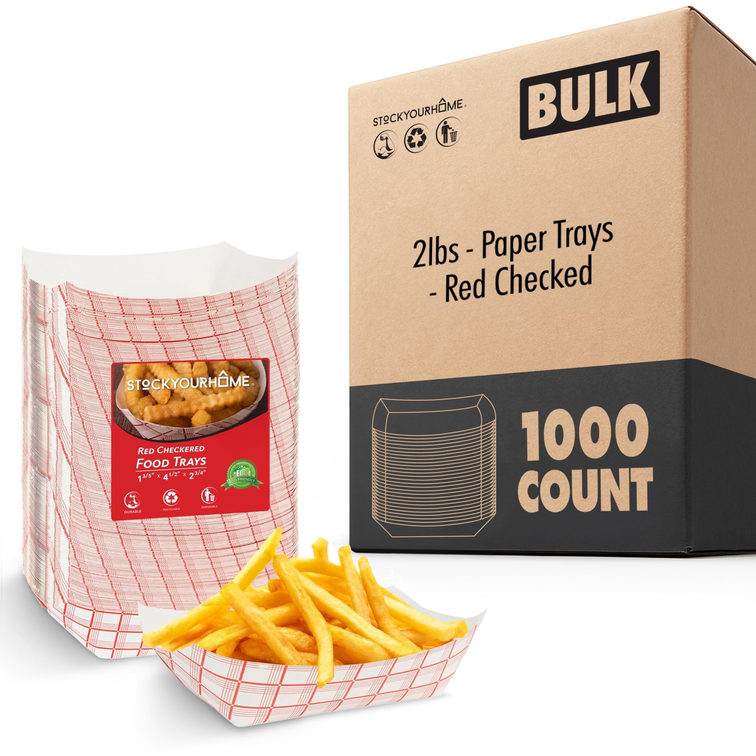 Paper Food Boats (1000 Pack), 2 lb Disposable Red and White Checkered ...