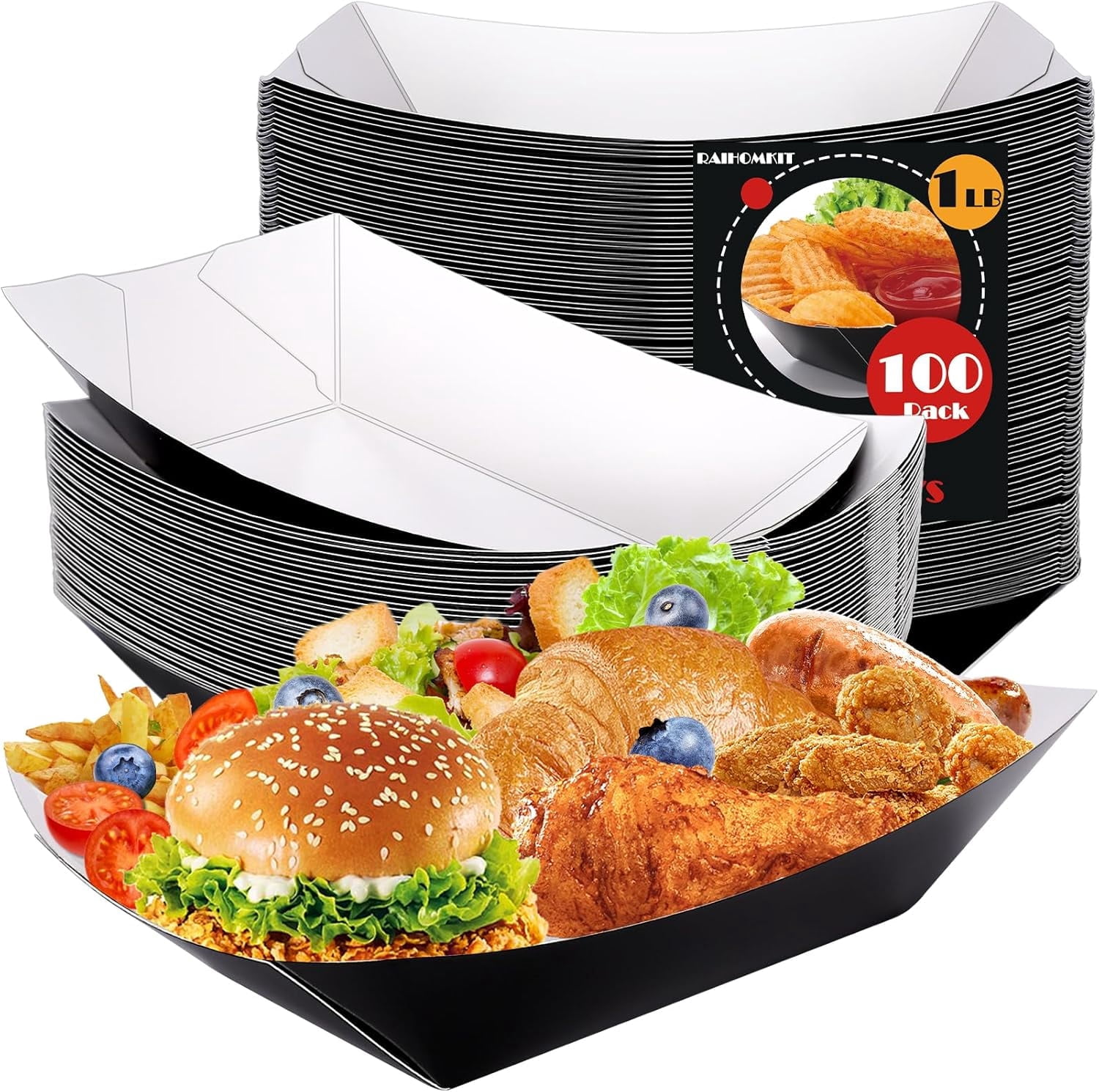 Paper Food Trays, 100 Pcs Disposable Serving Boats, Nacho Trays for ...