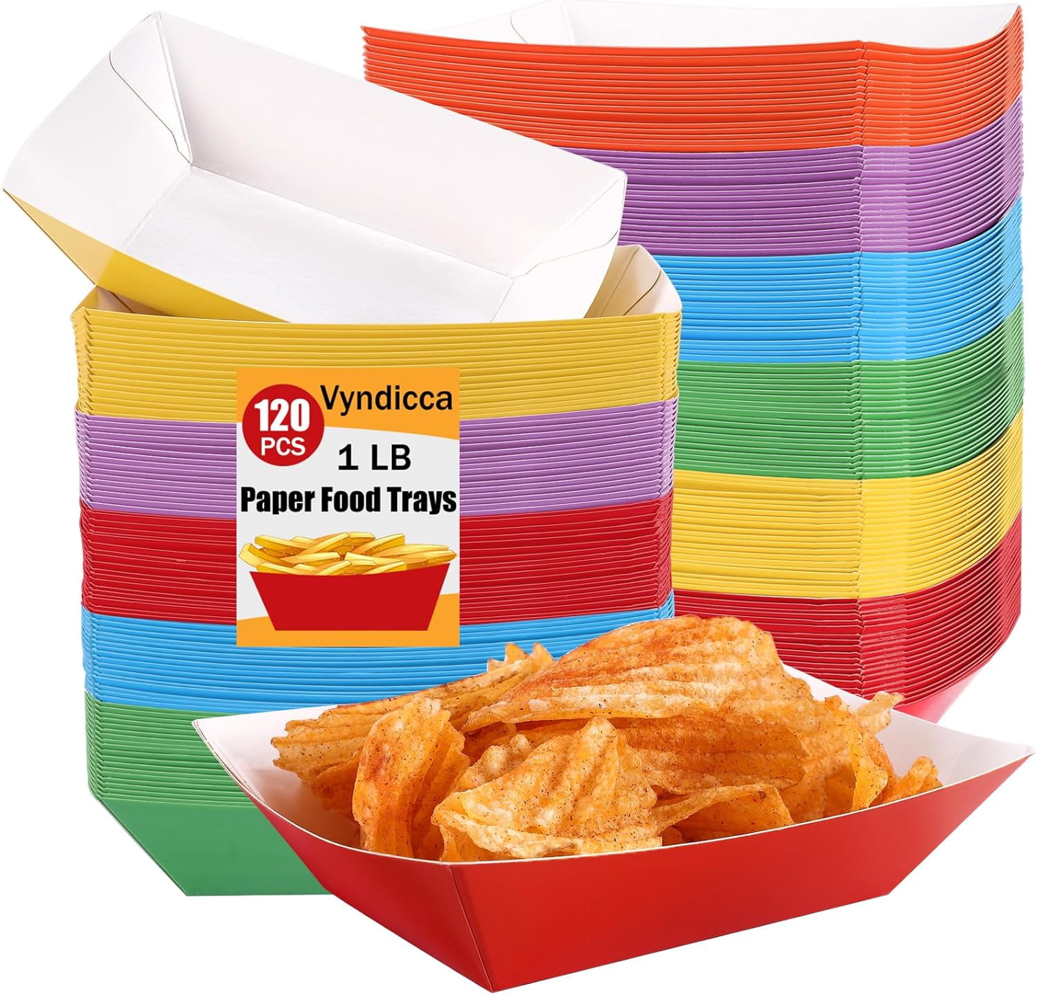 Paper Food Trays,120 Pcs Disposable Food Boats,Multicolor Nacho Trays ...