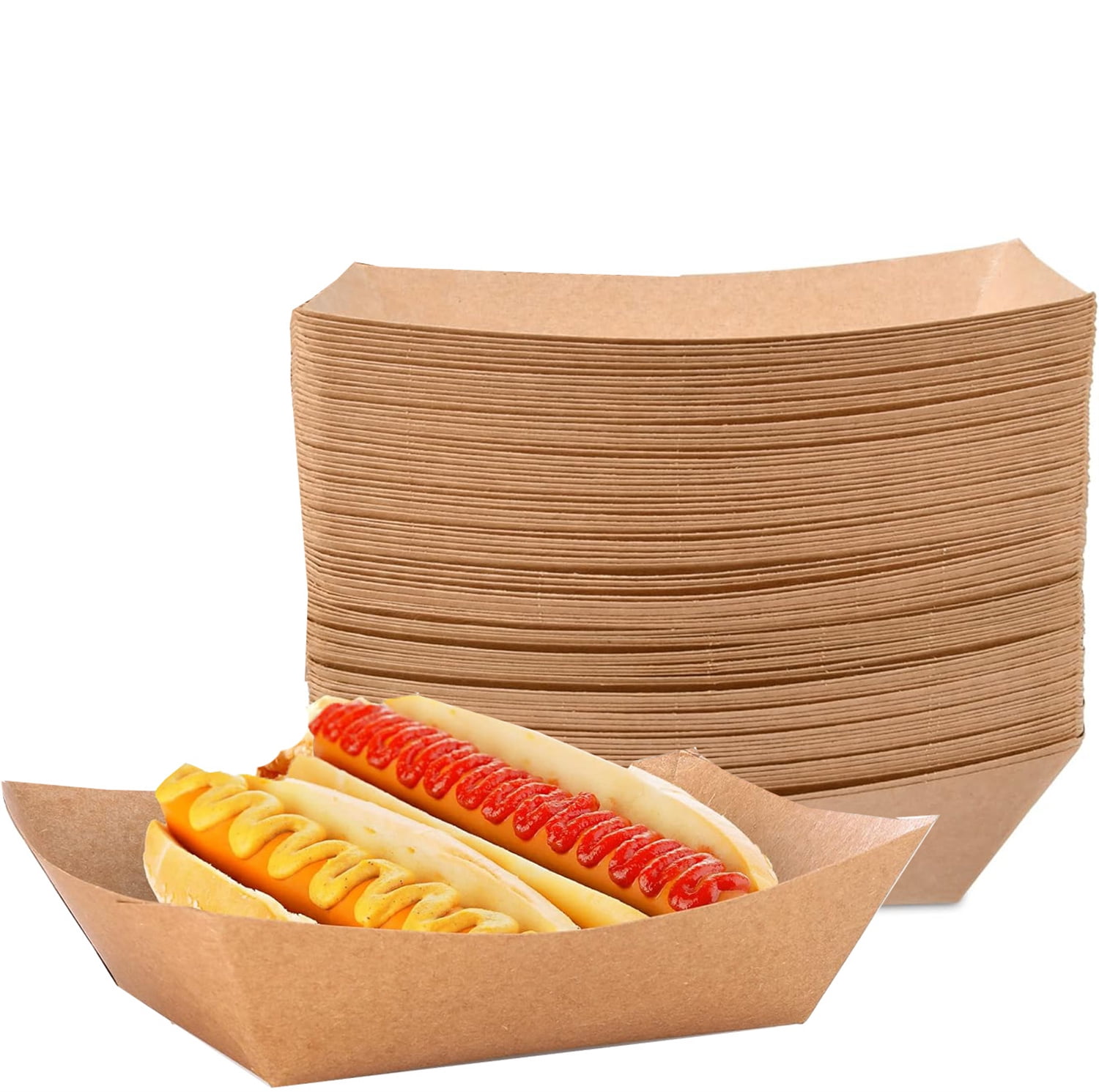 Paper Food Trays -Bexikou 50 Pack Disposable Food Serving Boats, Kraft ...