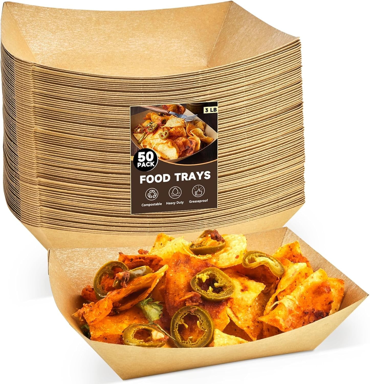 Paper Food Trays - Disposable Nacho Trays, Kraft Paper Food Boats Taco ...