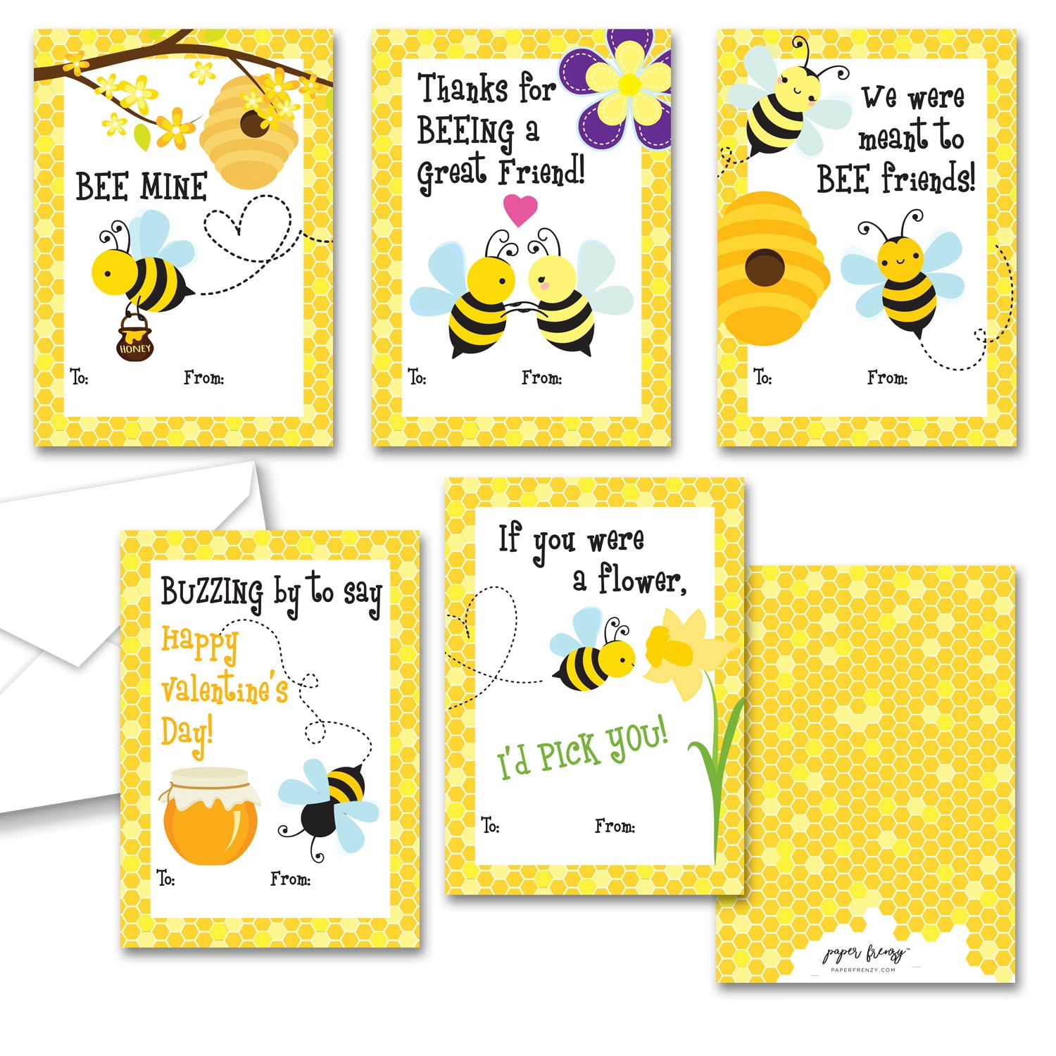Paper Frenzy Bumble Bee Themed Valentines - 25 pack WITH ENVELOPES ...