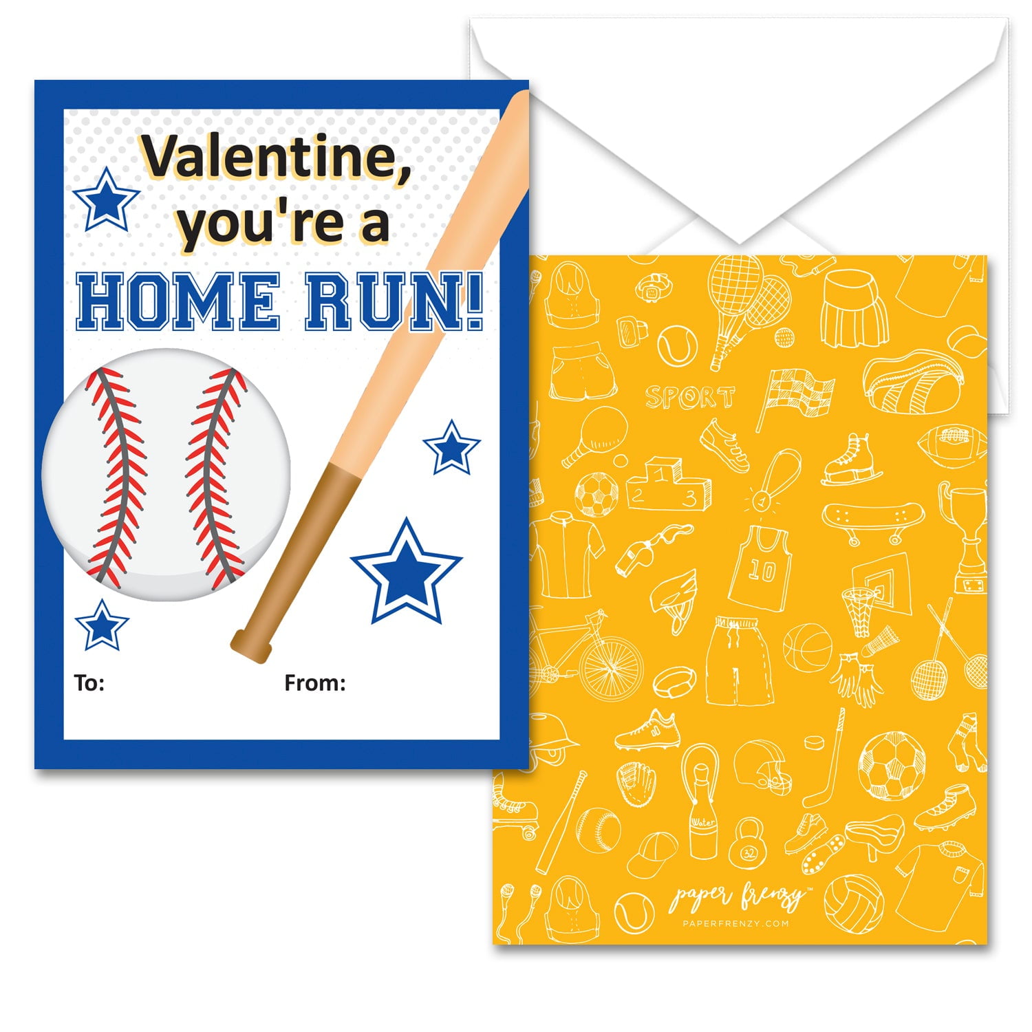Paper Frenzy Cardstock Baseball Valentines Greeting Card, 25 Pack ...