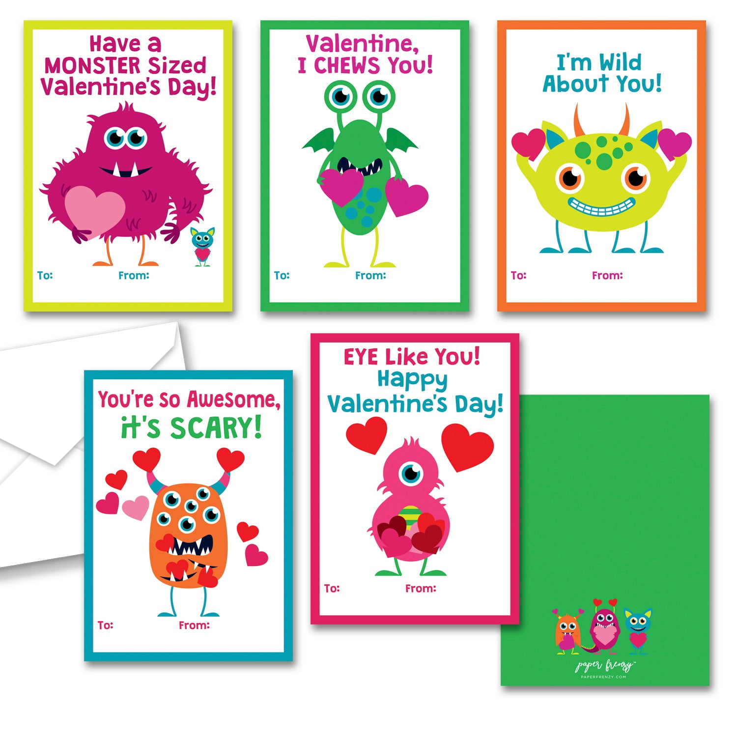 Paper Frenzy Friendly Monster Themed Valentines - 25 pack WITH ...