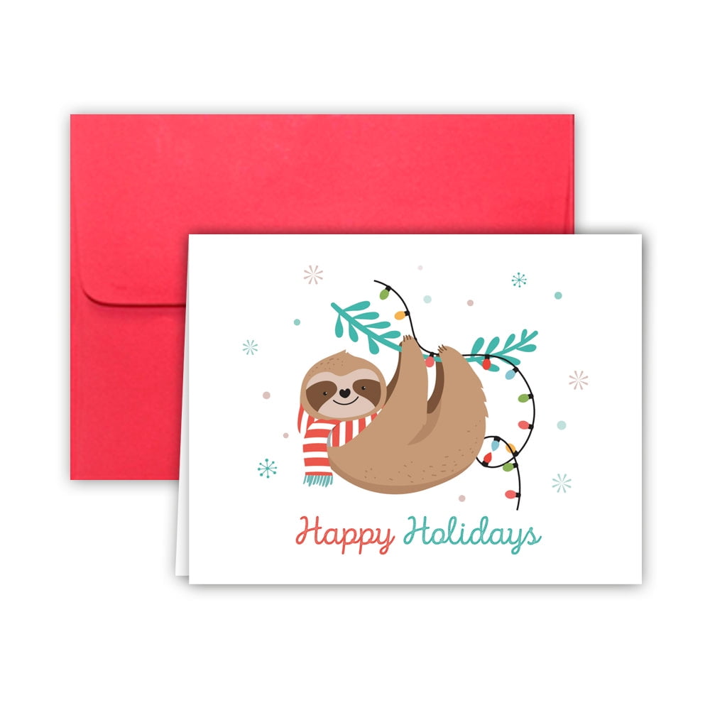 Paper Frenzy Holiday Sloth Christmas Cards and Envelopes - 25 pack ...