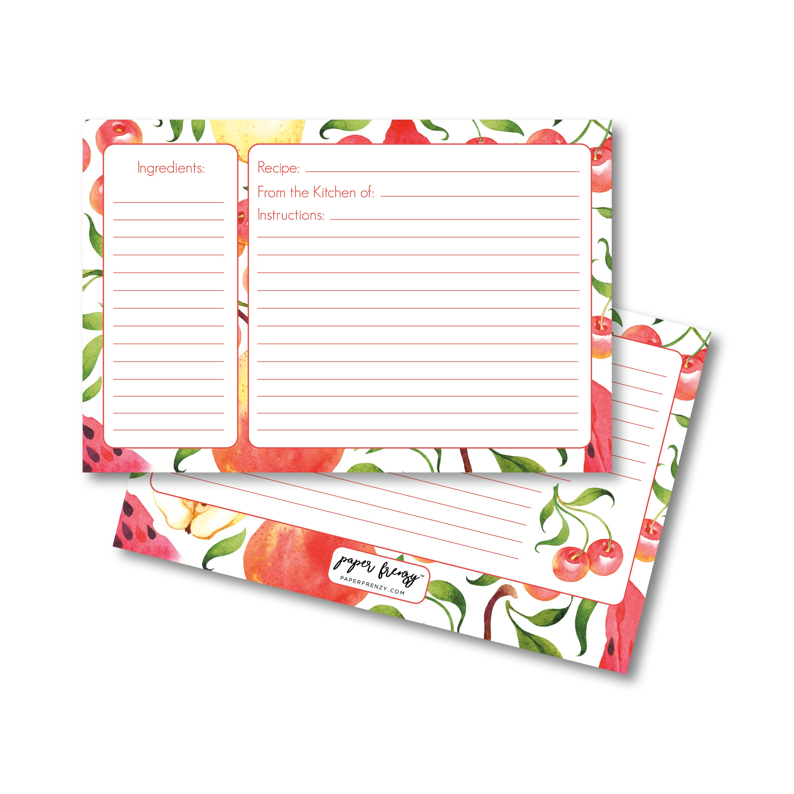 Paper Frenzy Punchy Fruit 4 x 6 Recipe Cards - Pack of 25 Double Sided ...