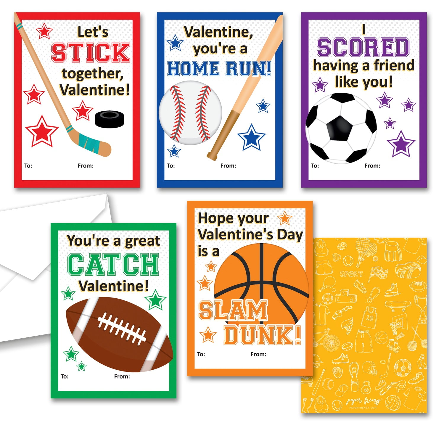 Paper Frenzy Sports Themed Valentines - 25 pack WITH ENVELOPES ...