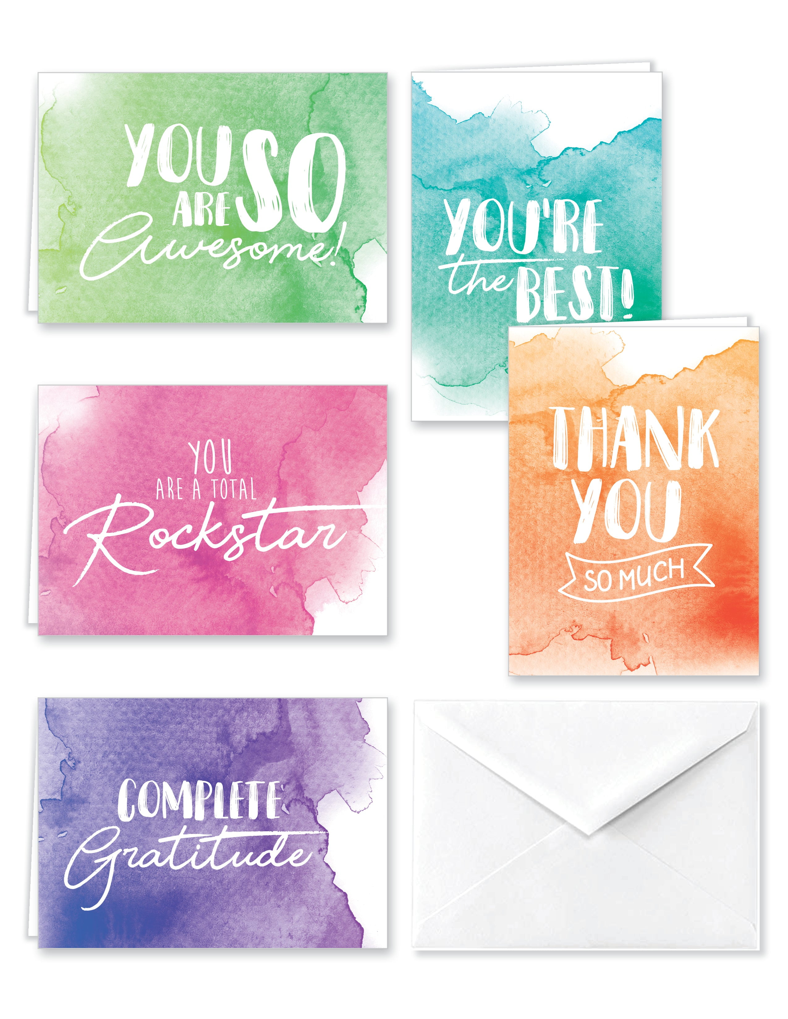 Paper Frenzy Watercolor Appreciation Thank You Note Cards & White ...