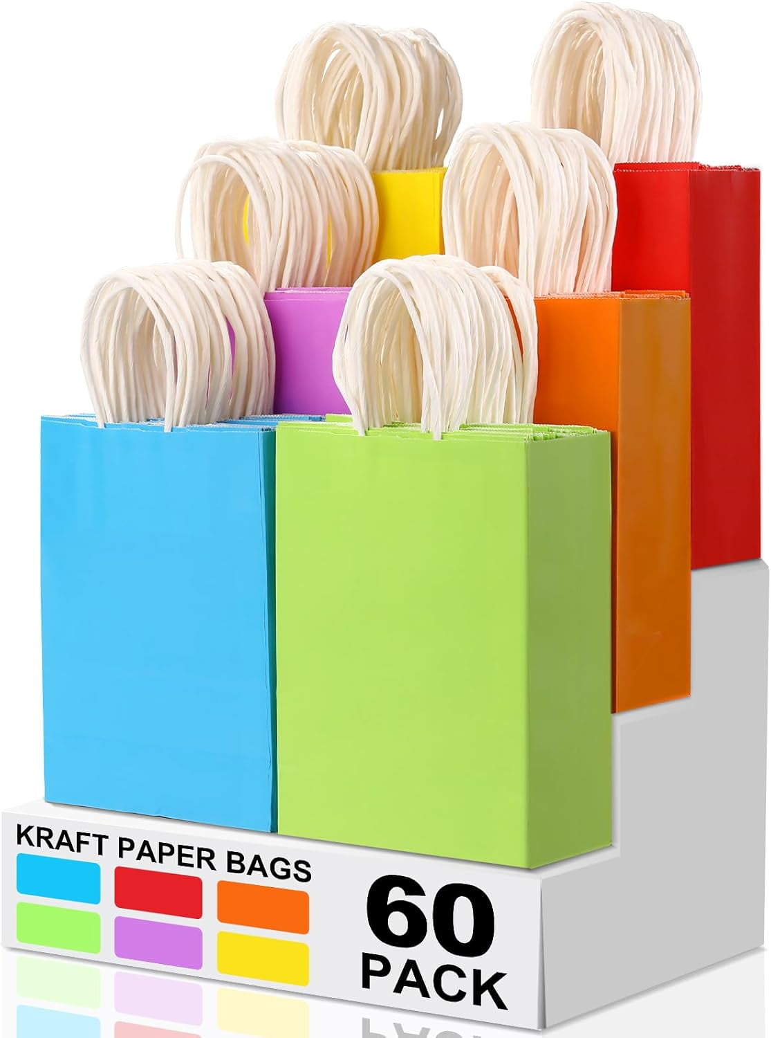Paper Gift Bags, Kraft Paper Party Favor Bags Bulk Rainbow Goodie Bags ...