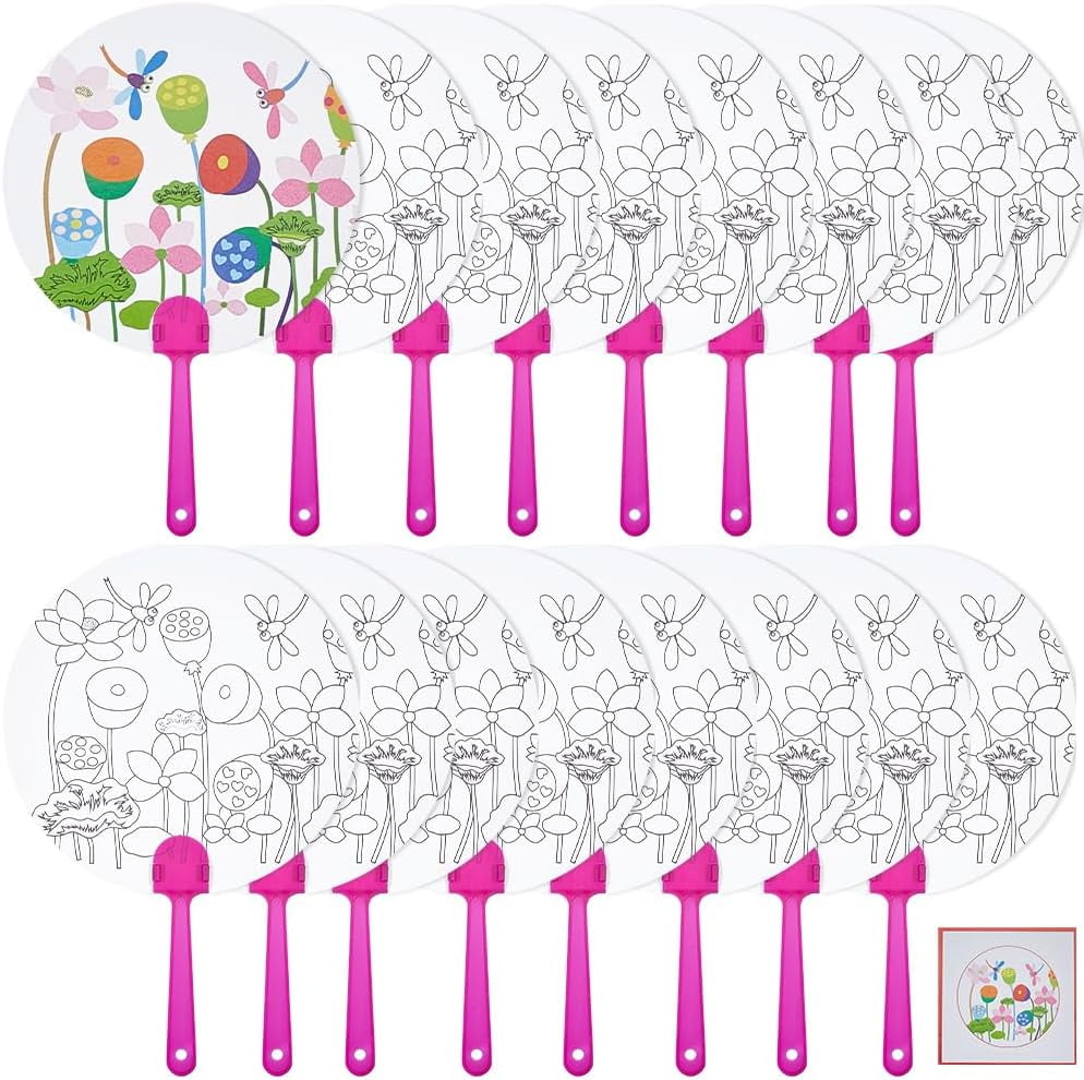 Paper Hand Held Fan Blank Painting Fans for Kids DIY Crafts Flower ...