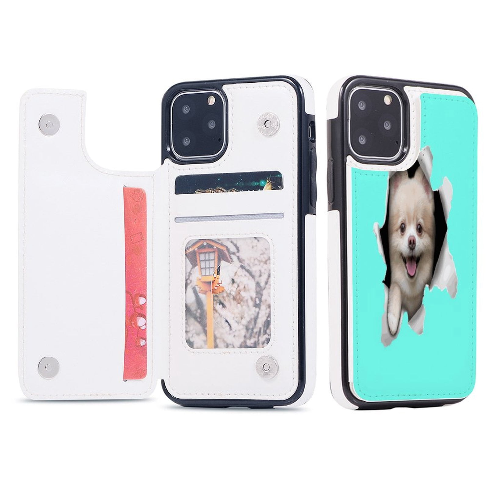 Paper Hole Dog Pomeranian Leather Wallet Case for iPhone 16 15 14 13 12 ...
