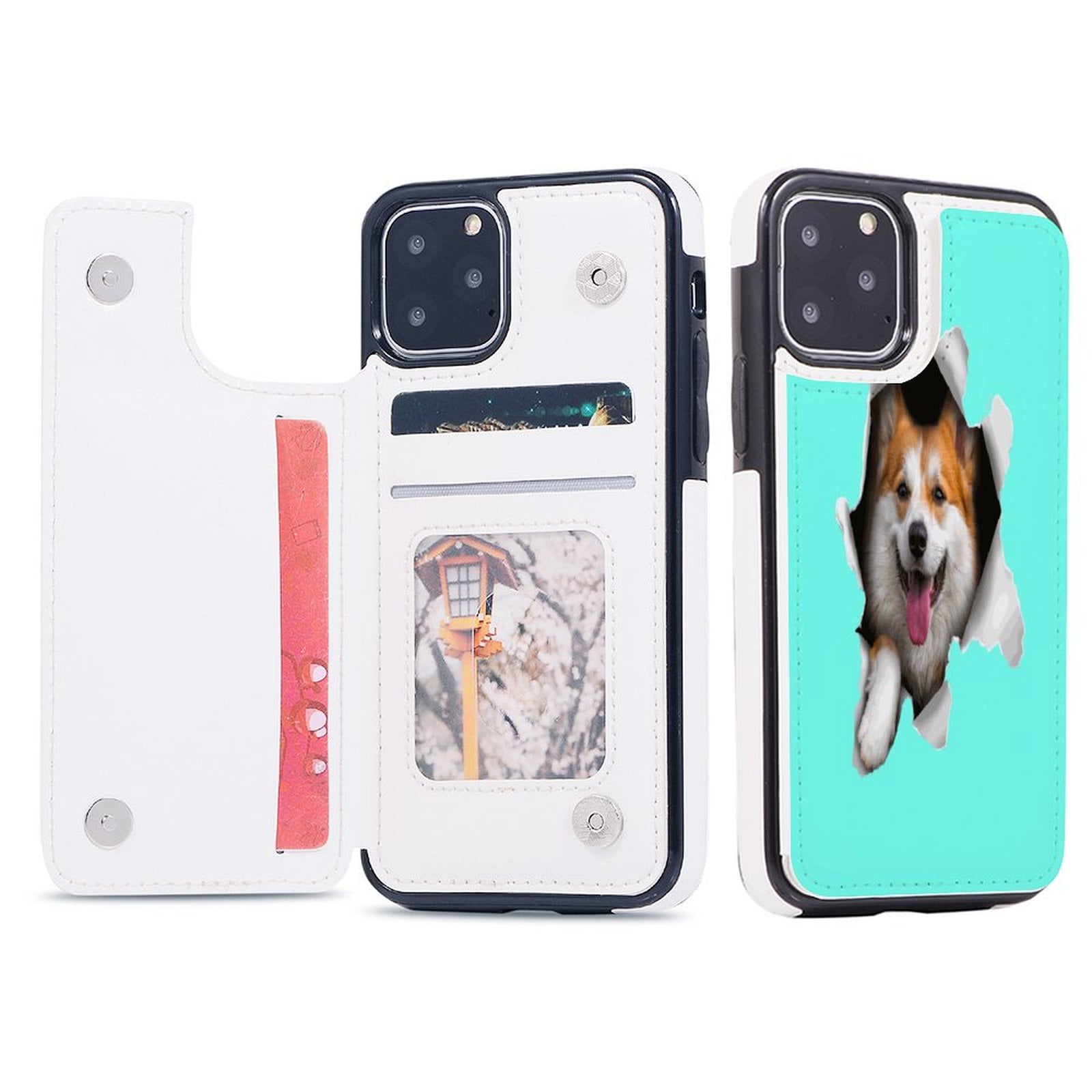Paper Hole Dog Welsh Corgi Leather Wallet Case for iPhone 16 15 14 13 ...
