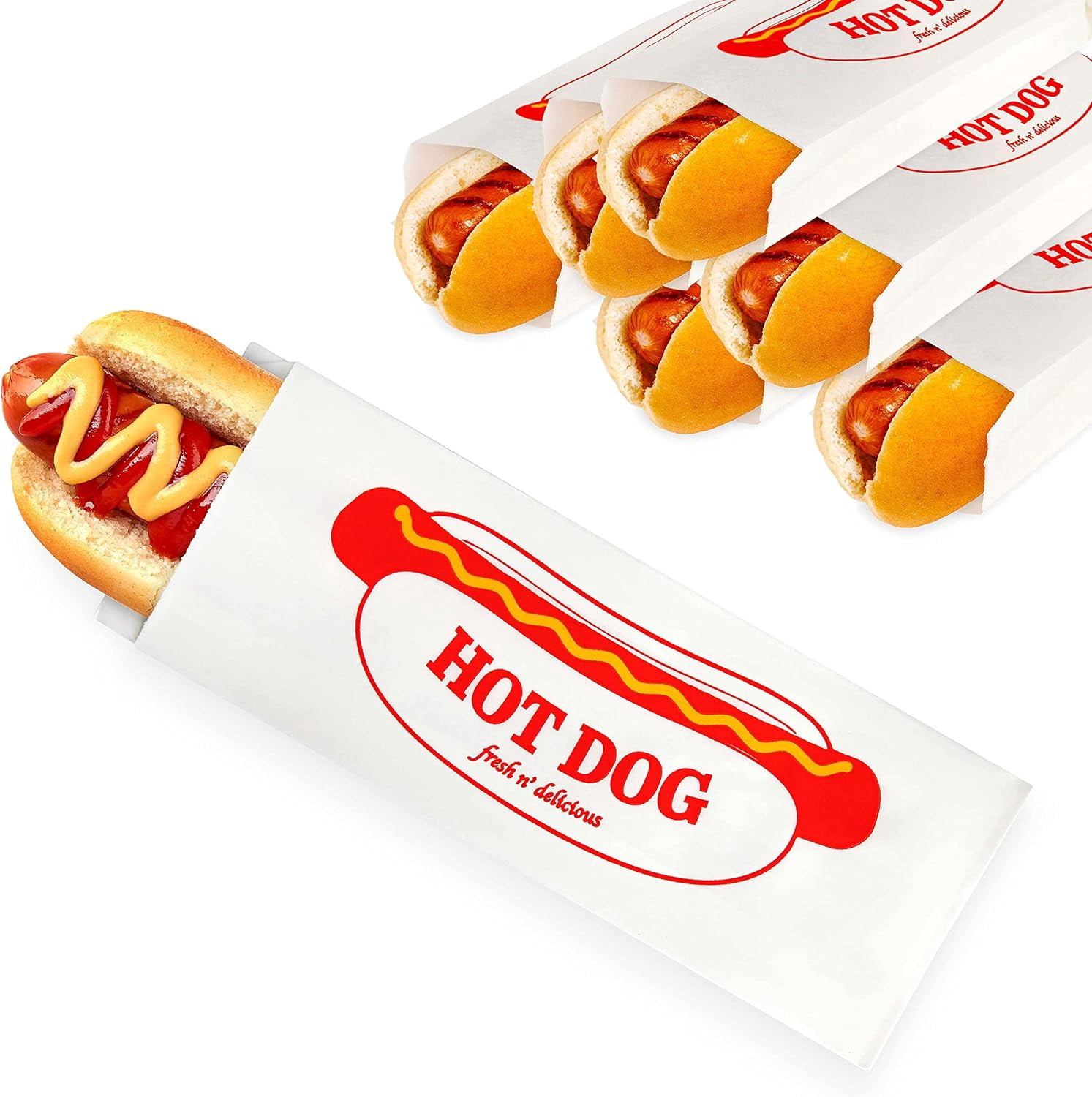 Paper Hot Dog Bags (100 Pack) - Microwavable, Leak Resistant Sleeves ...