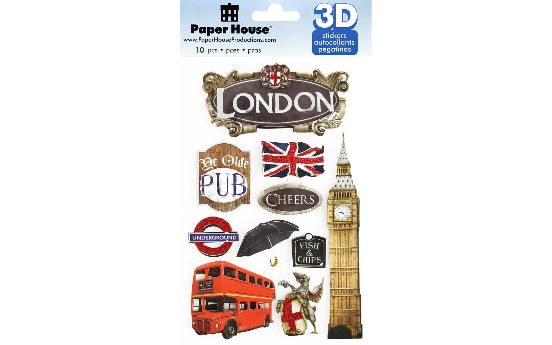 Paper House 3D Stickers 4.5"x8.5"-London, Pk 3, Paper House - Walmart.com