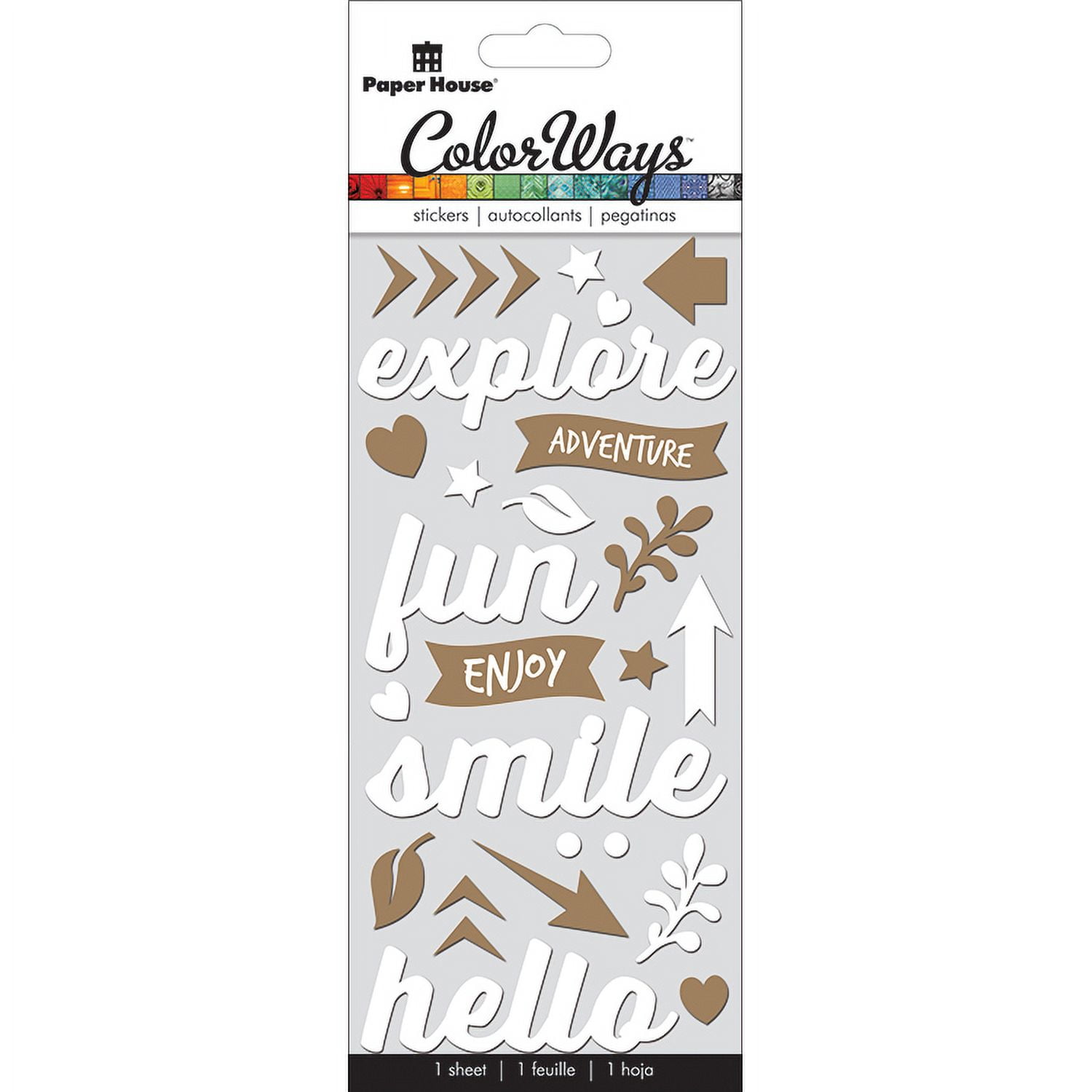 Paper House ColorWays Foiled Puffy Stickers 3X6.35 -Explore, White W ...
