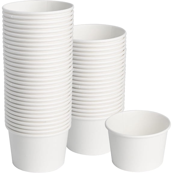 100 Pcs 4 Ounce Paper Ice Cream Cups Disposable Dessert Bowls White ...