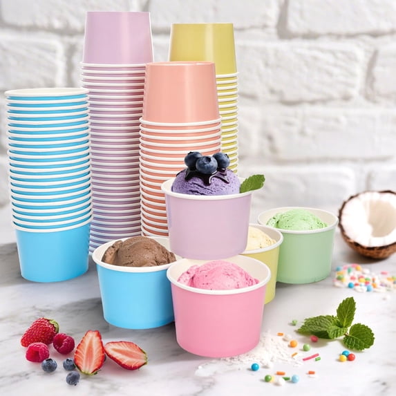 Paper Ice Cream Cups, 8oz Disposable Dessert Snack Bowls for Hot or ...
