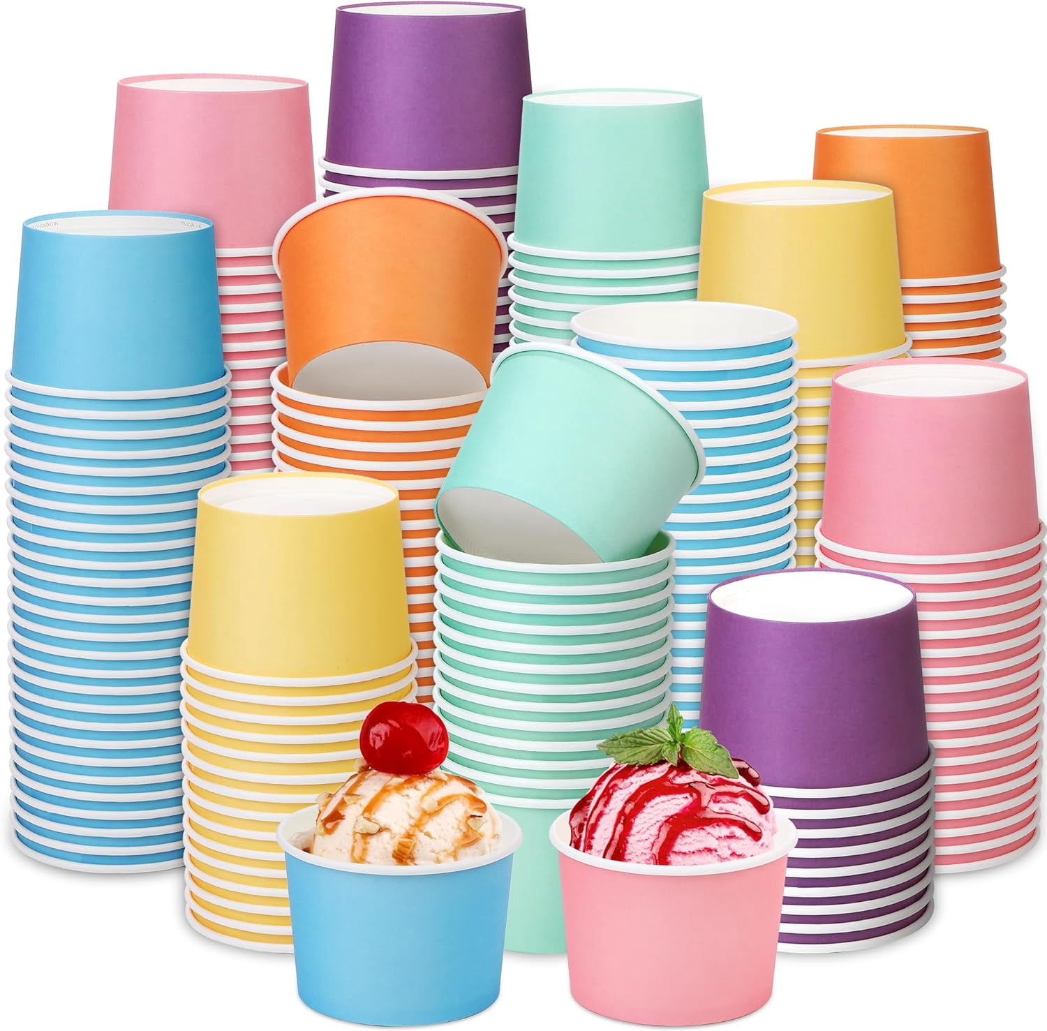 Paper Ice Cream Cups Disposable Dessert Bowls 6 Colors Ice Cream ...