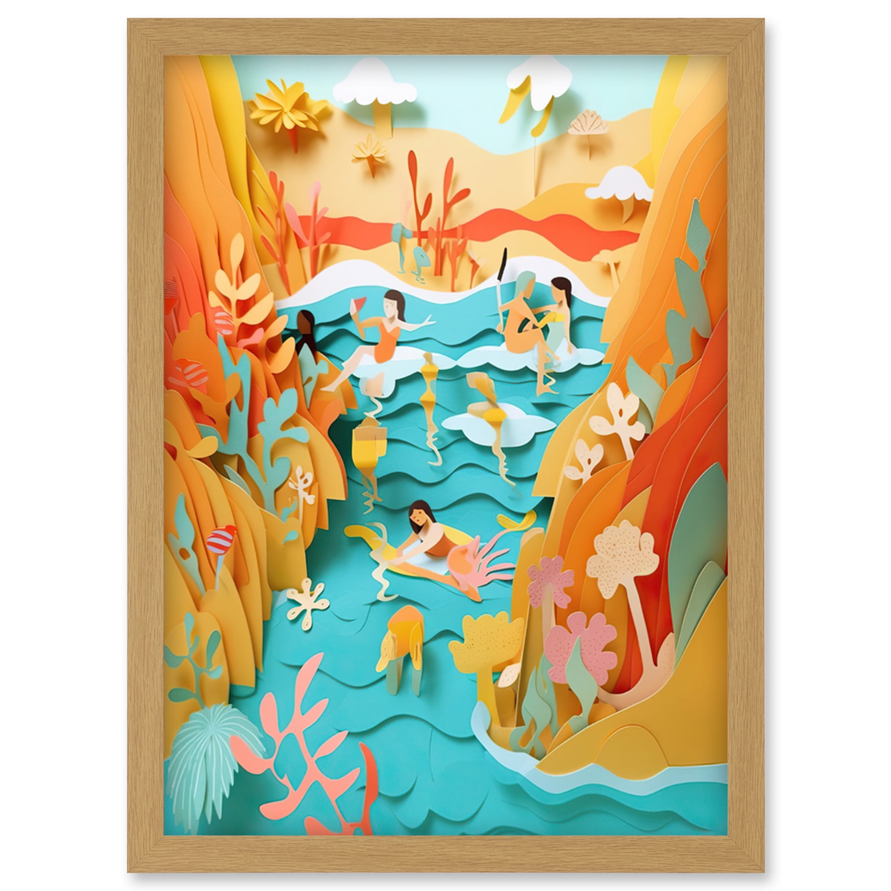 Paper Kirigami Holiday Swim at Exotic Beach Cove Artwork Framed Wall ...