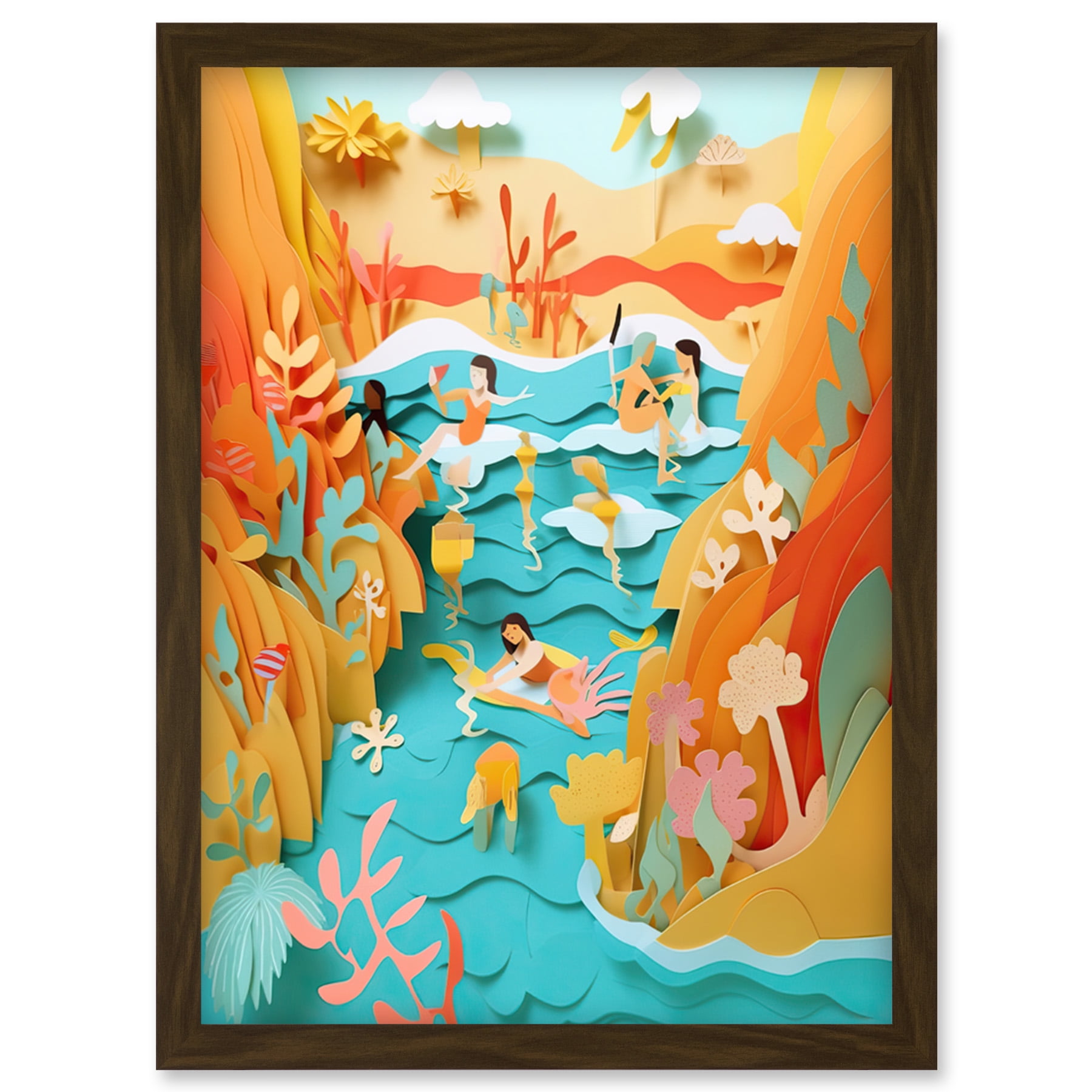 Paper Kirigami Holiday Swim at Exotic Beach Cove Artwork Framed Wall ...