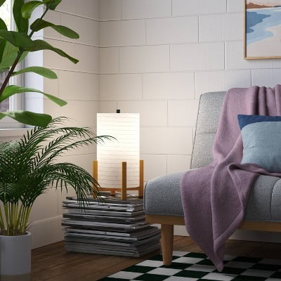 Paper Lantern Table Lamp Natural Wood - ETL Listed, Metal Base, Dorm ...