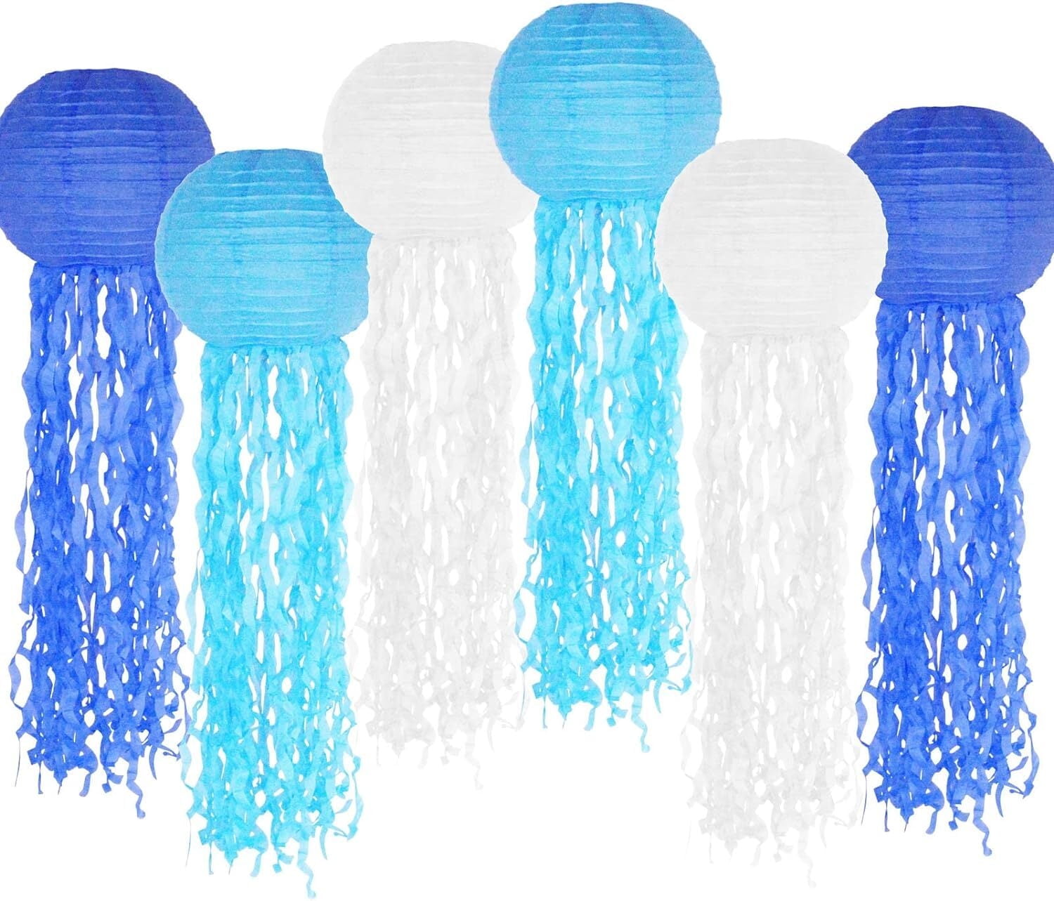 Paper Lanterns, Royal Blue White Hanging Jelly Fish Lanterns for ...