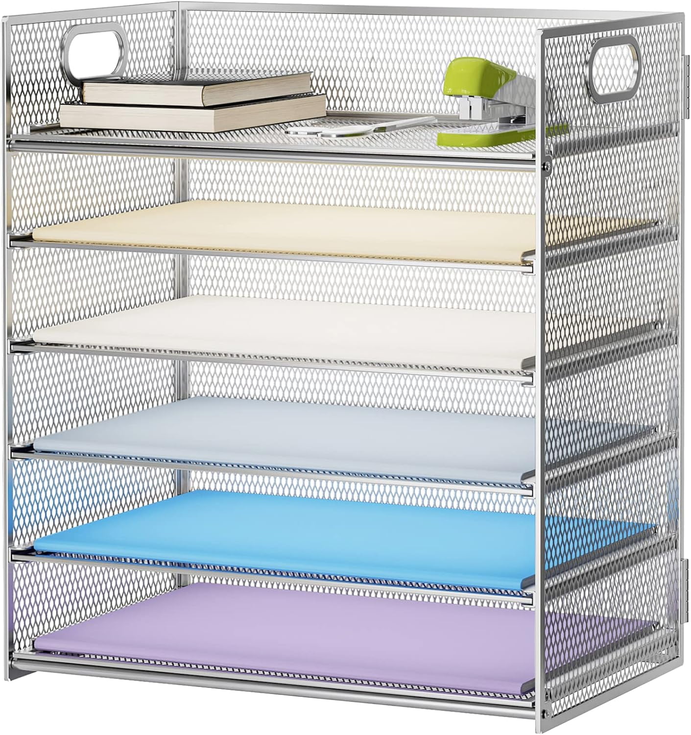 Paper Letter Tray - 6 Tier Mesh File Organizer with Handle, Paper ...
