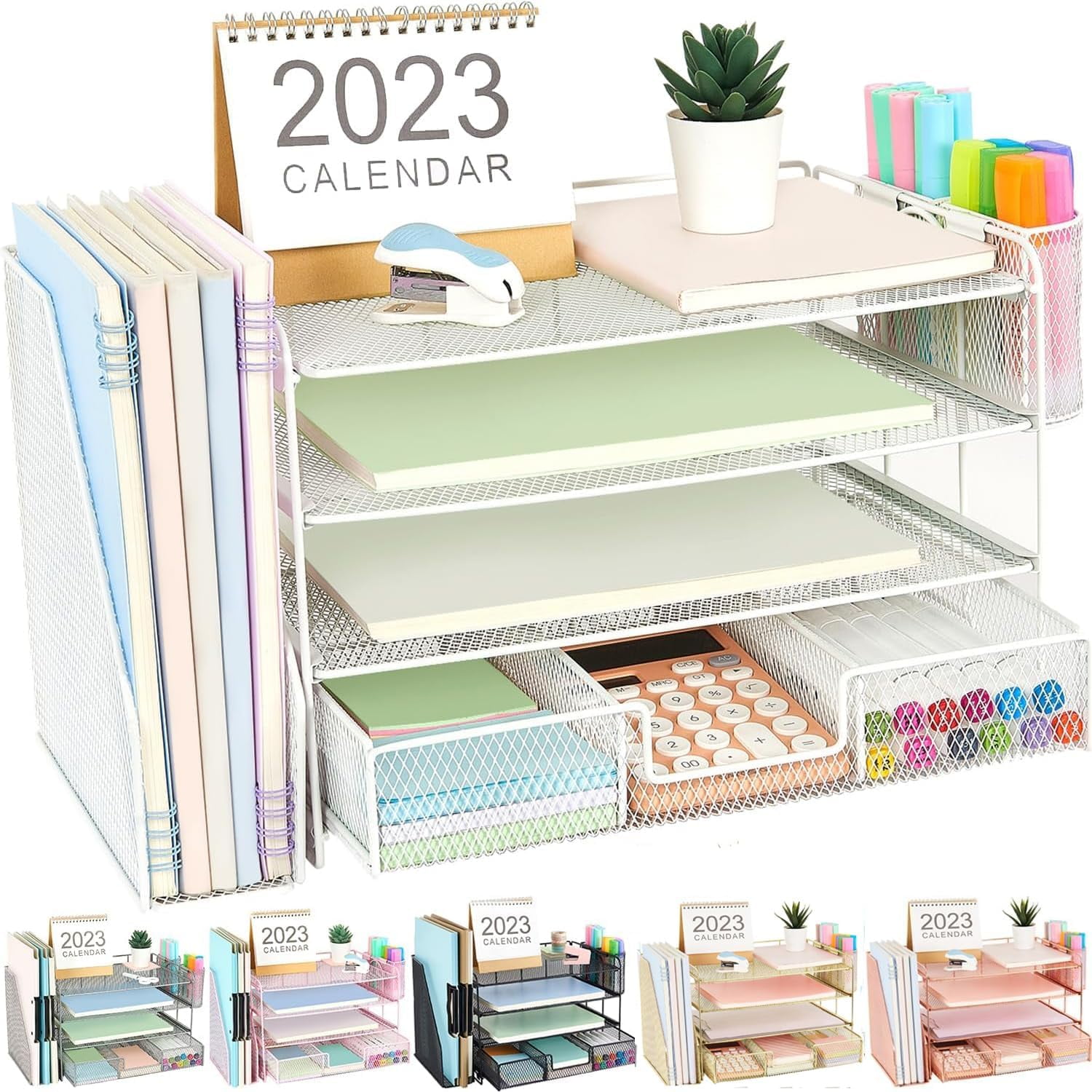 Paper Letter Tray Organizer with File Holder, 4-Tier Desk Accessories ...