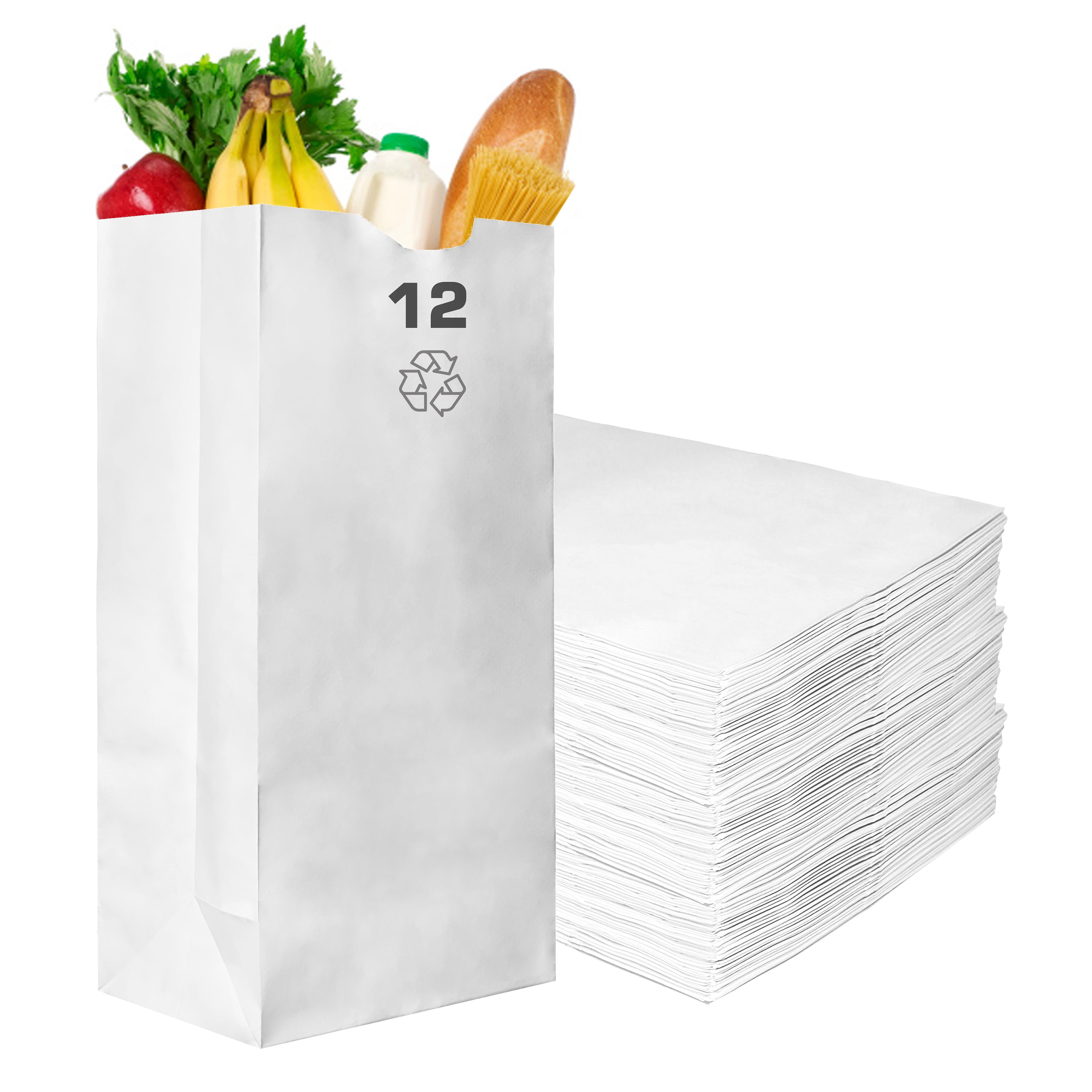EcoQuality White Paper Lunch Bags, 12LB, Sturdy Kraft Bags for Takeout ...