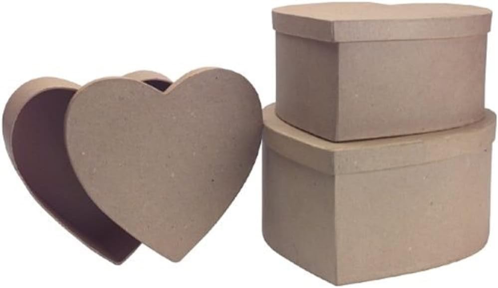 Paper Mache Heart Box, 9-1/4-Inch, 8-1/2-Inch,7-1/4-Inch, Set of 3 ...