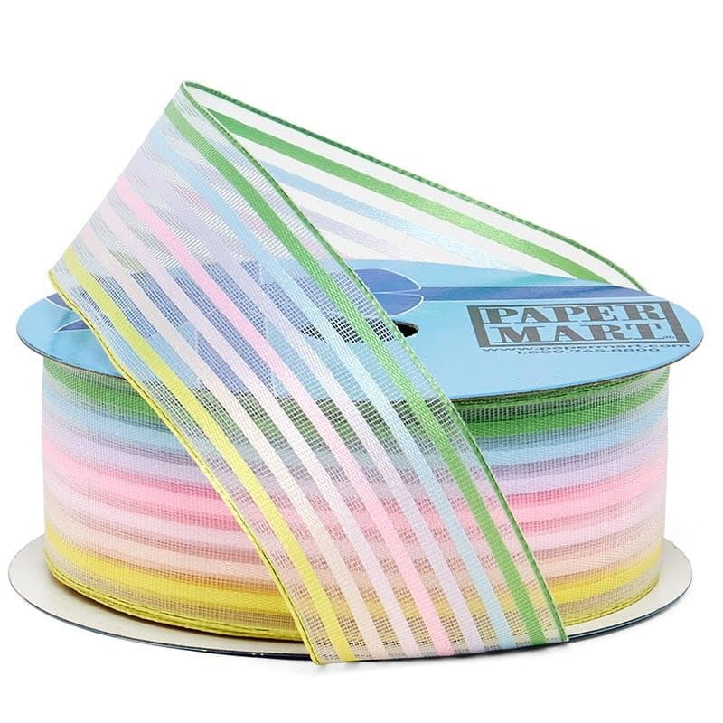 Paper Mart Pastel Stripes MMF7 Sheer Ribbon, 1.5 Inches Wide x 25 Yards ...