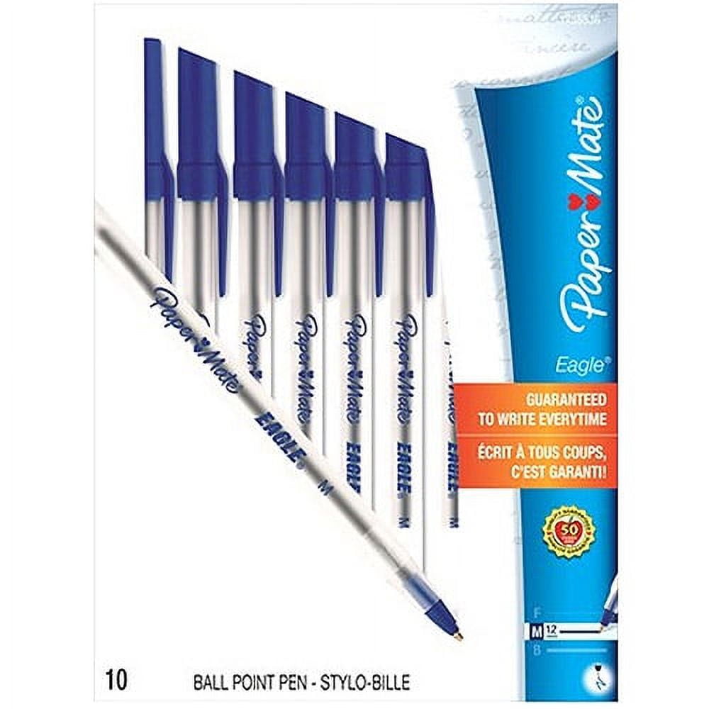 Paper Mate 10pk Eagle Medium Point Stick Ballpoint Pens, Blue - Walmart.com