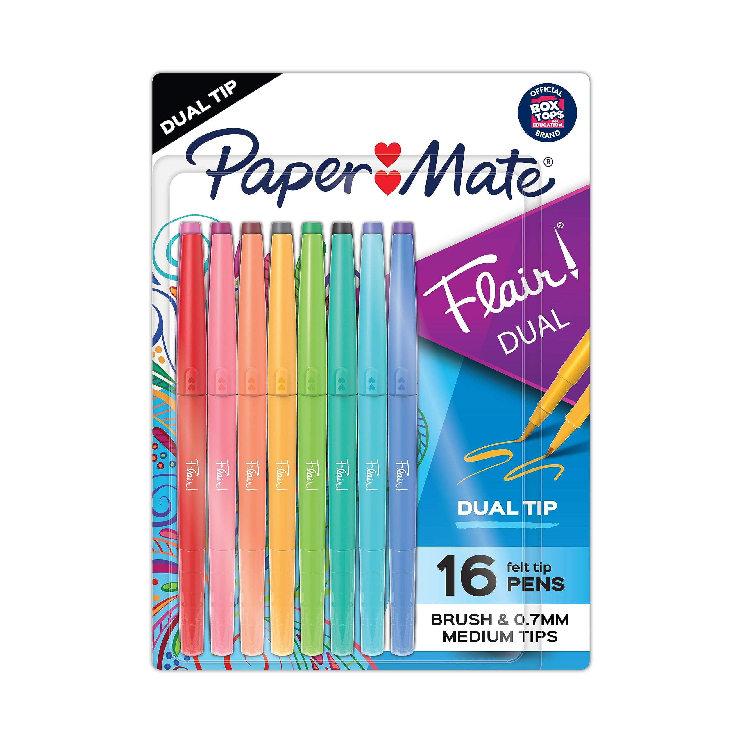 Paper Mate Flair DUAL Felt Tip Pens, Brush and Medium Tips, Assorted ...