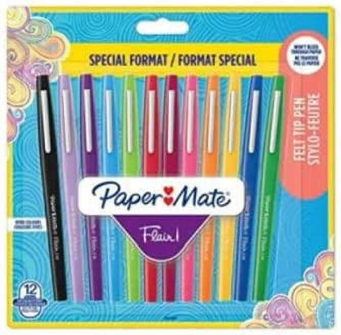 Paper Mate Flair Felt Tip Pen, 0.7mm, Medium Point, Assorted Colors (12 ...