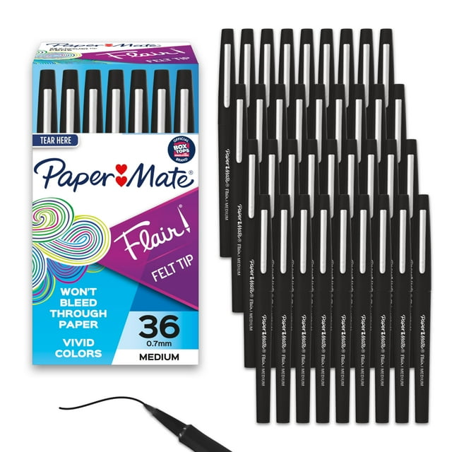 Paper Mate Flair Felt Tip Pens, Medium Point (0.7mm), Black, 36 Count ...