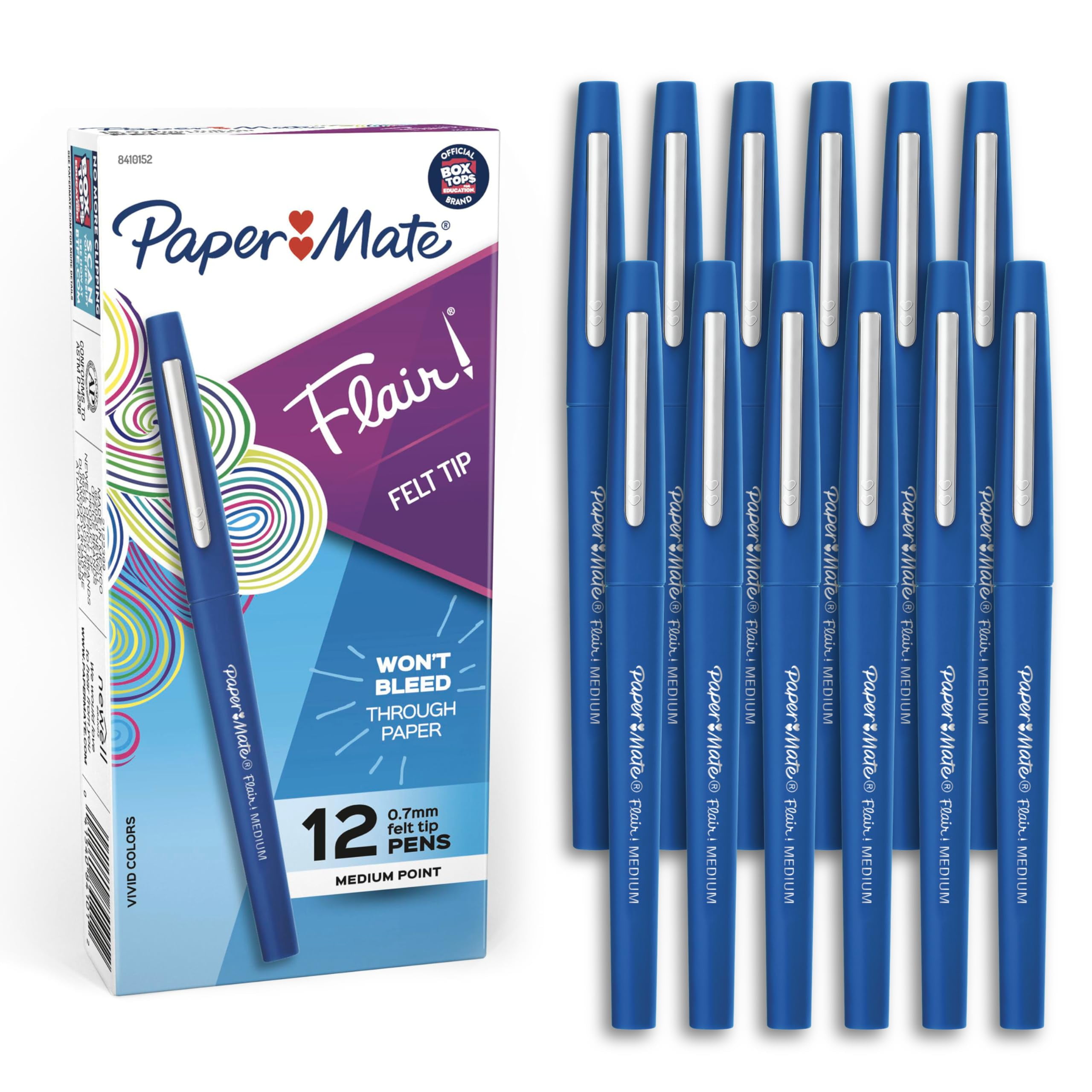 Paper Mate Flair Felt Tip Pens, Medium Point (0.7mm), Blue, 12 Count ...