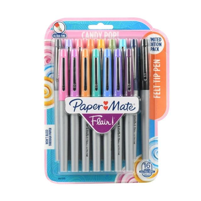 Paper Mate Flair Felt Tip Pens, Ultra Fine 0.4mm, 16 Count, Candy Pop ...