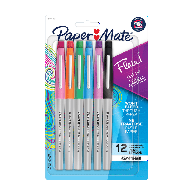 Paper Mate Flair Felt Tip Pens, Ultra Fine Point (0.4mm), Assorted Colors, 12 Count - Walmart.com