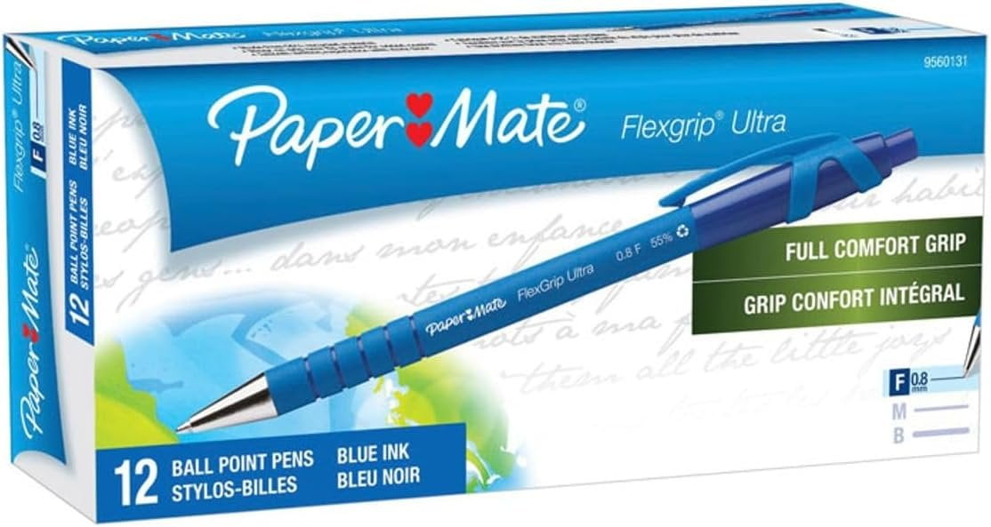 Paper Mate Flexgrip Ultra Stick Medium Point Ballpoint Pens, 12 Blue ...