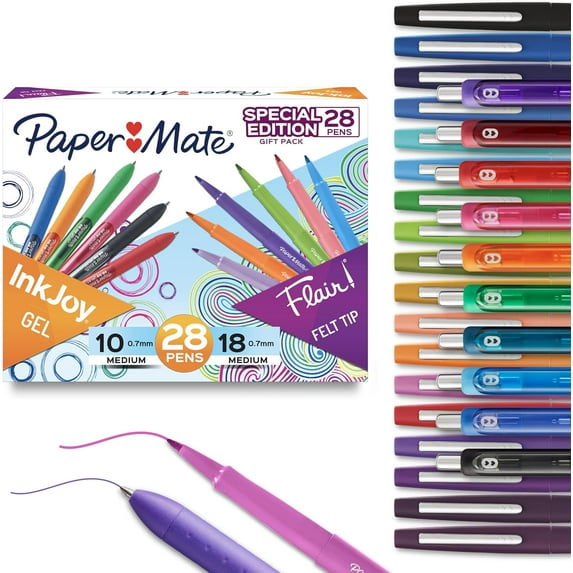 Paper Mate Pens Variety Pack, Retractable Gel Pens, Flair Felt Tip, 28 ...