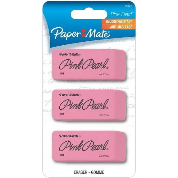 Paper Mate Pink Pearl Premium Large Erasers, 3-Count, Soft Pliable ...