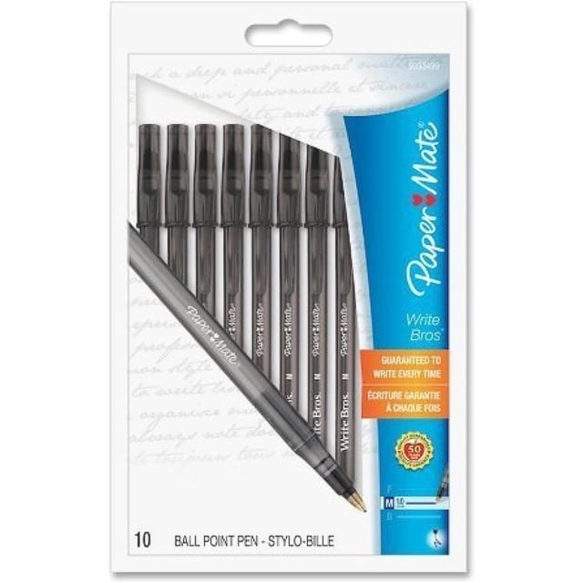 Paper Mate Write Bros Ballpoint Pens, Medium Point (1.0mm), Black, 10 ...