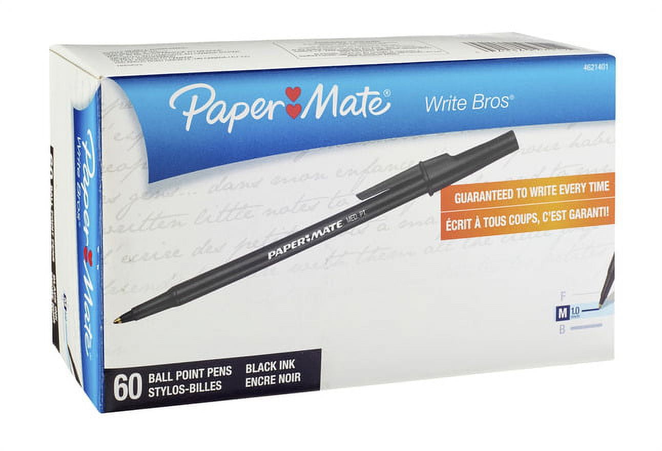 Paper Mate Write Bros. Ballpoint Stick Pen, 1.0 mm Medium Tip, Black ...